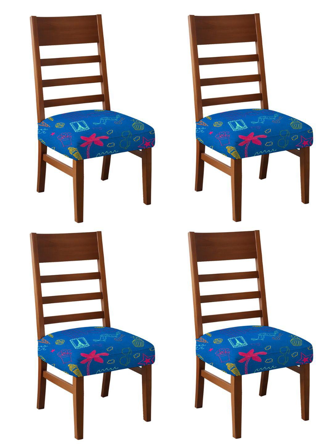 Buy Lazi Blue 200 GSM 4 Pieces Cupcake Stretchable Dining Chair Seat ...