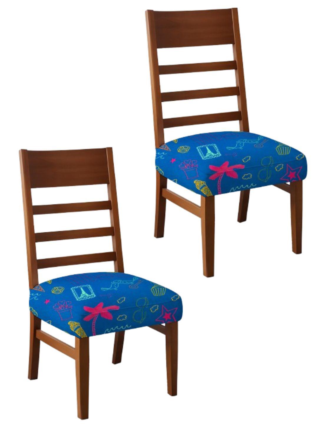 Buy Lazi Blue 200 GSM 2 Pieces Cupcake Stretchable Dining Chair Seat ...