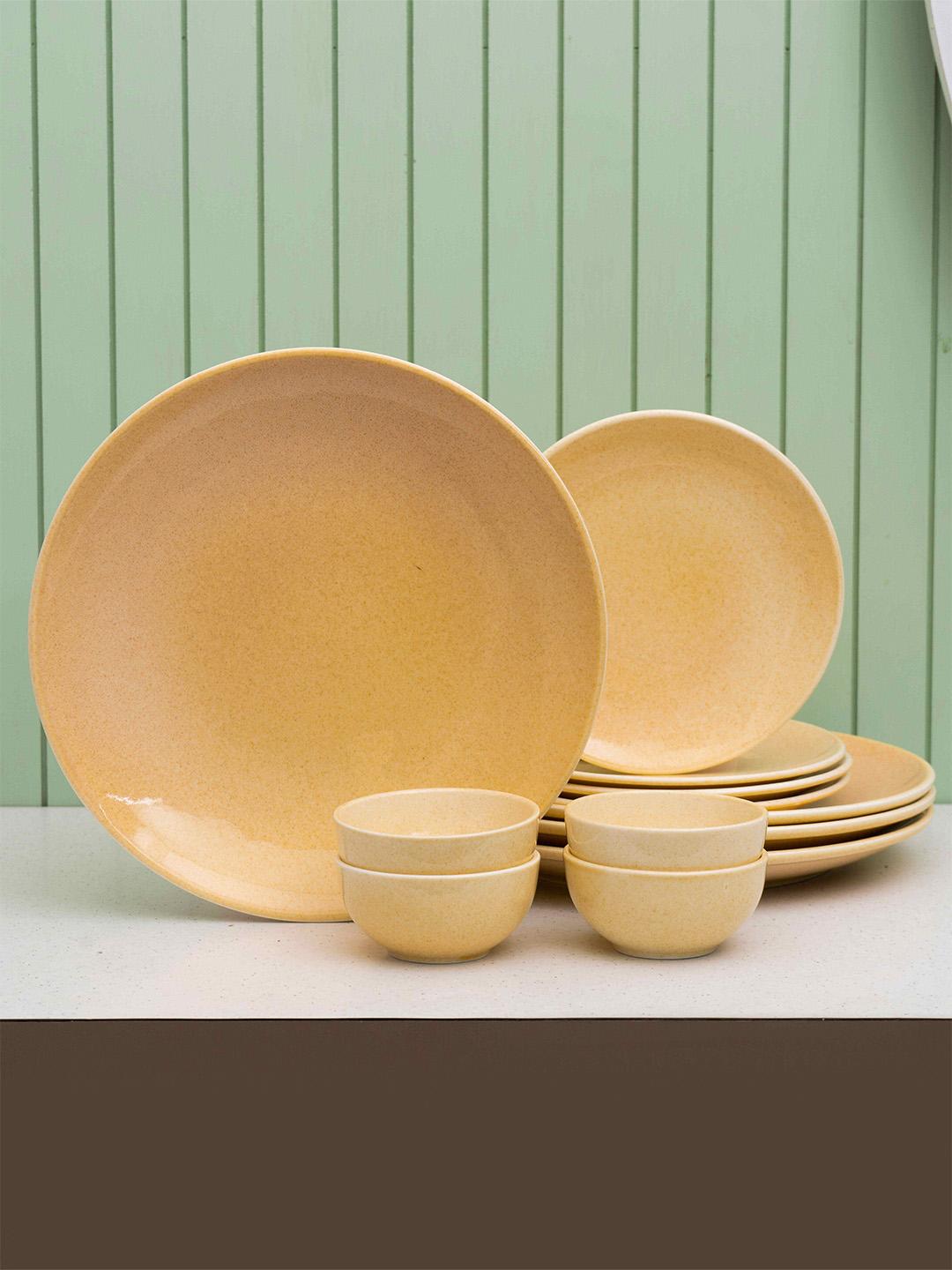Buy JCPL 12 Pcs Peach Glossy Dinner Set - Dinner Set for Unisex ...