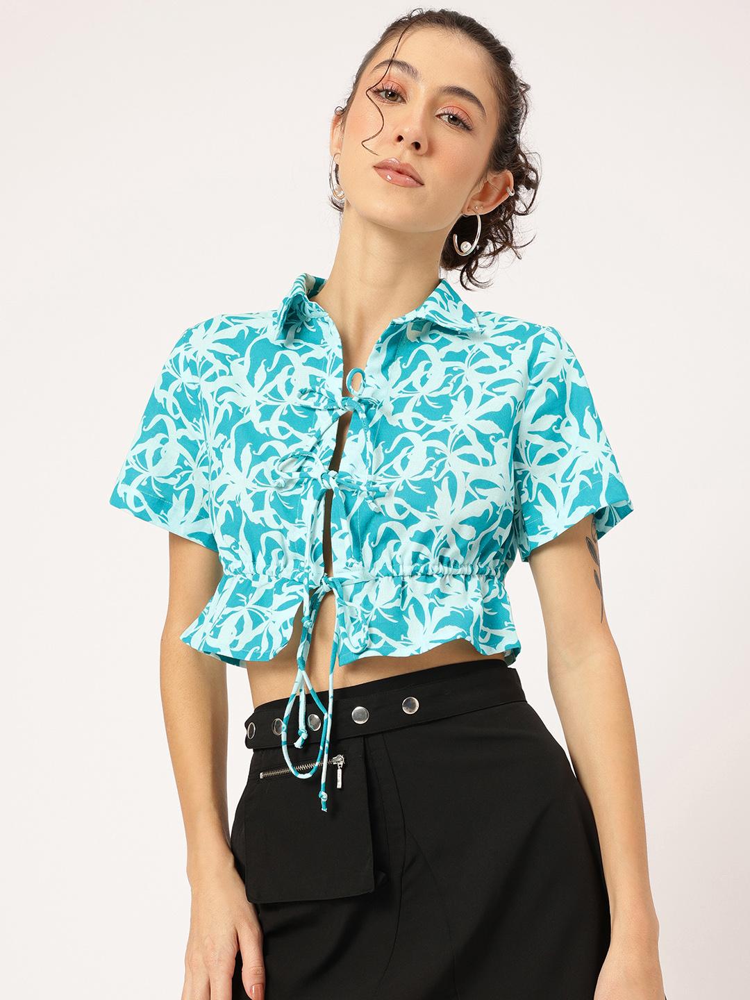 Buy DressBerry Floral Print Front Tie Crop Top - Tops for Women ...
