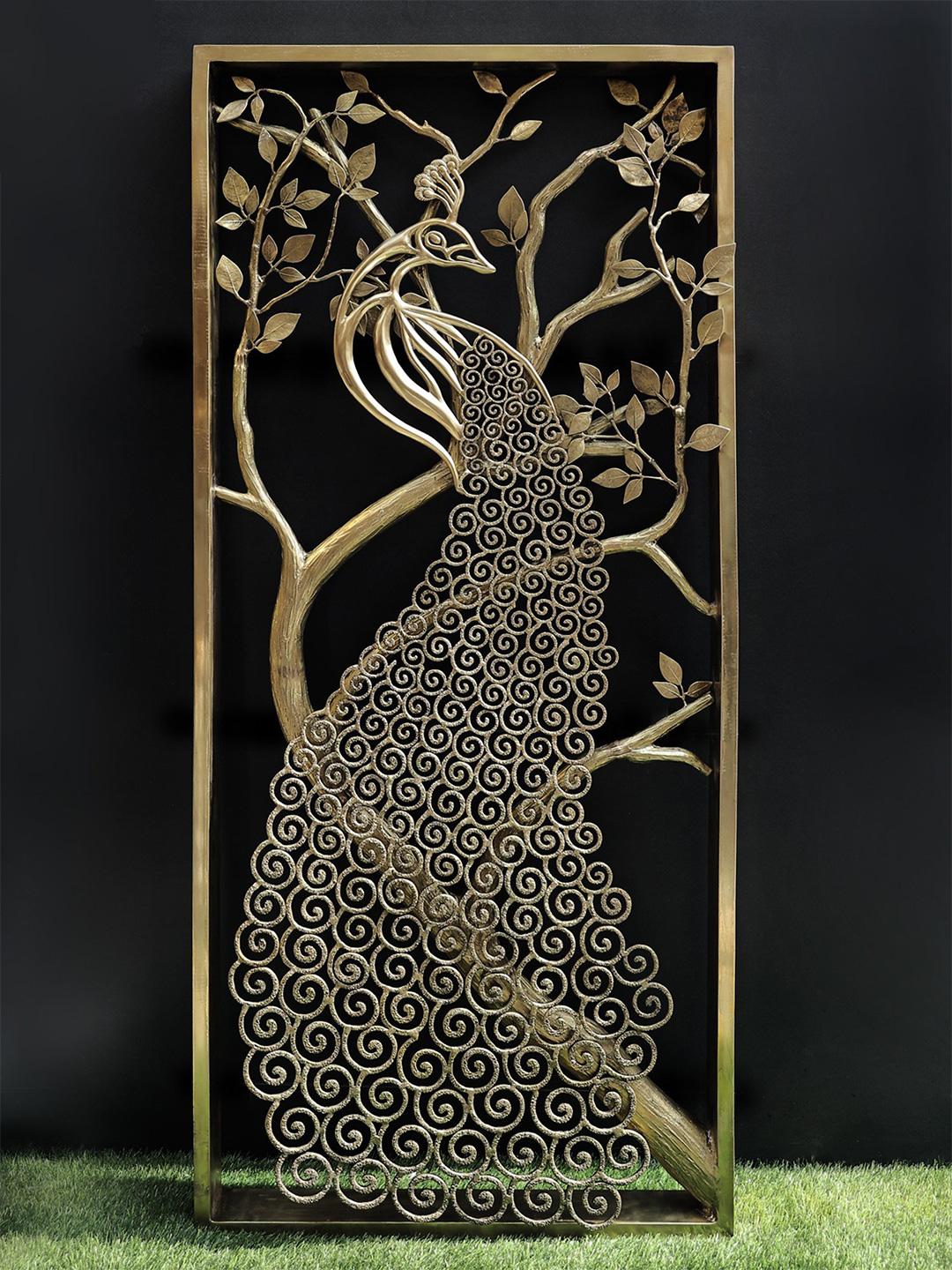 Buy Exotic India Grill Board Peacock Design Jali Gold Brass Metallic ...