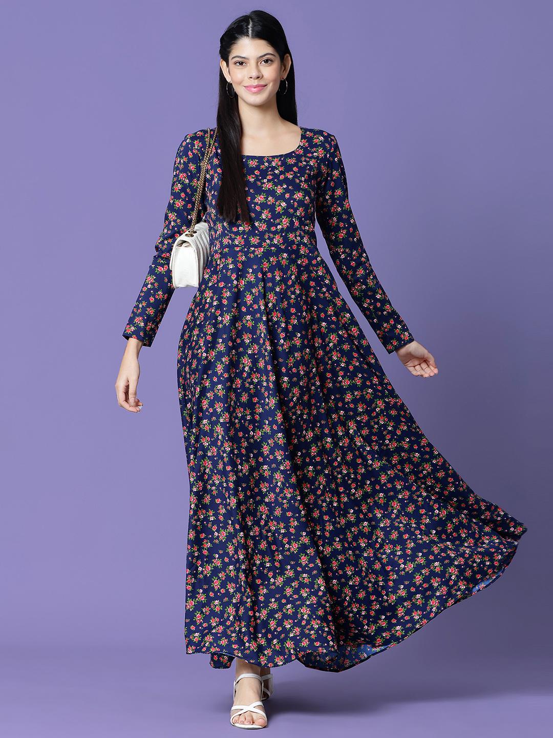 Buy DHAKRE FASHION Floral Printed Square Neck Anarkali Kurta - Kurtas ...