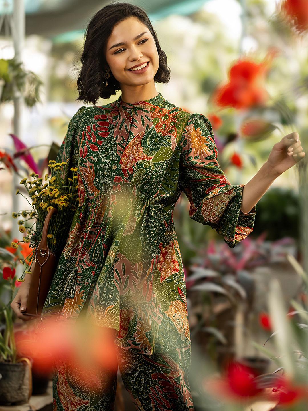 Buy Libas Floral Printed Cinched Waist Top With Trousers - Co Ords for ...