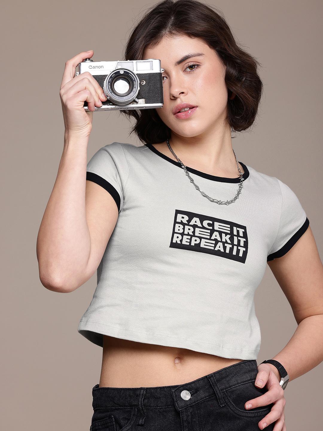 Buy The Roadster Life Co. Typography Printed Cap Sleeves Pure Cotton ...