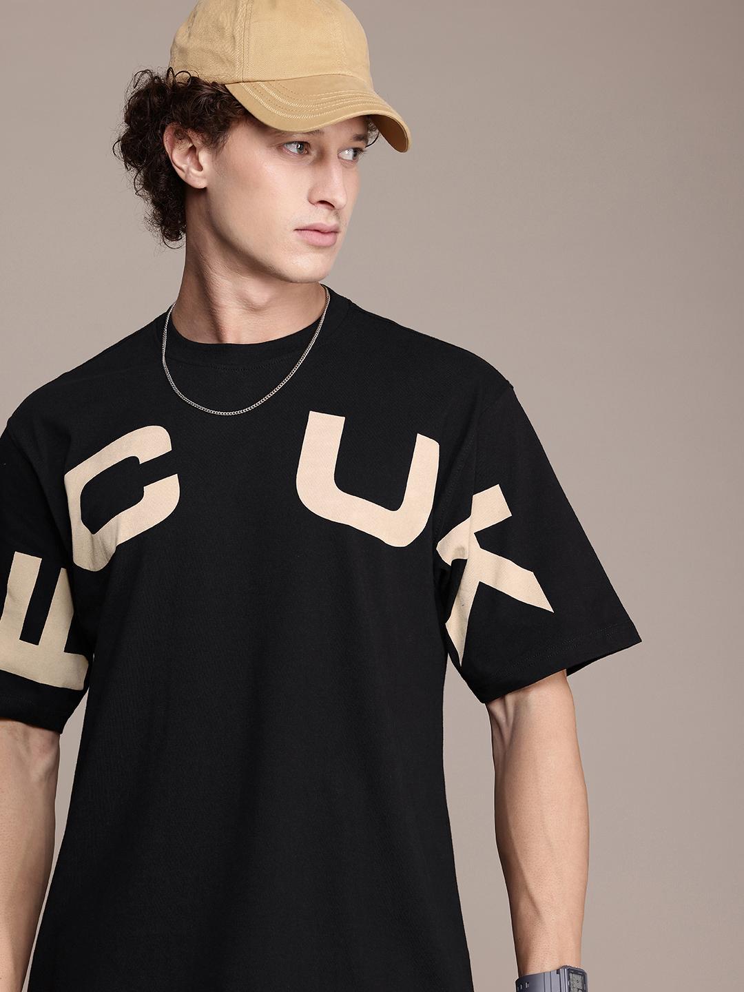 Buy FCUK Brand Logo Printed Drop Shoulder Sleeves Oversized Pure Cotton ...