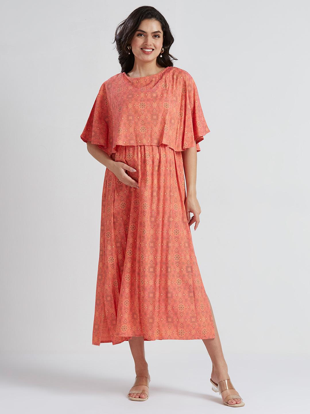 Buy DUMMY SHAPE Women Maternity Maxi Dress With Attached Feeding Cape ...