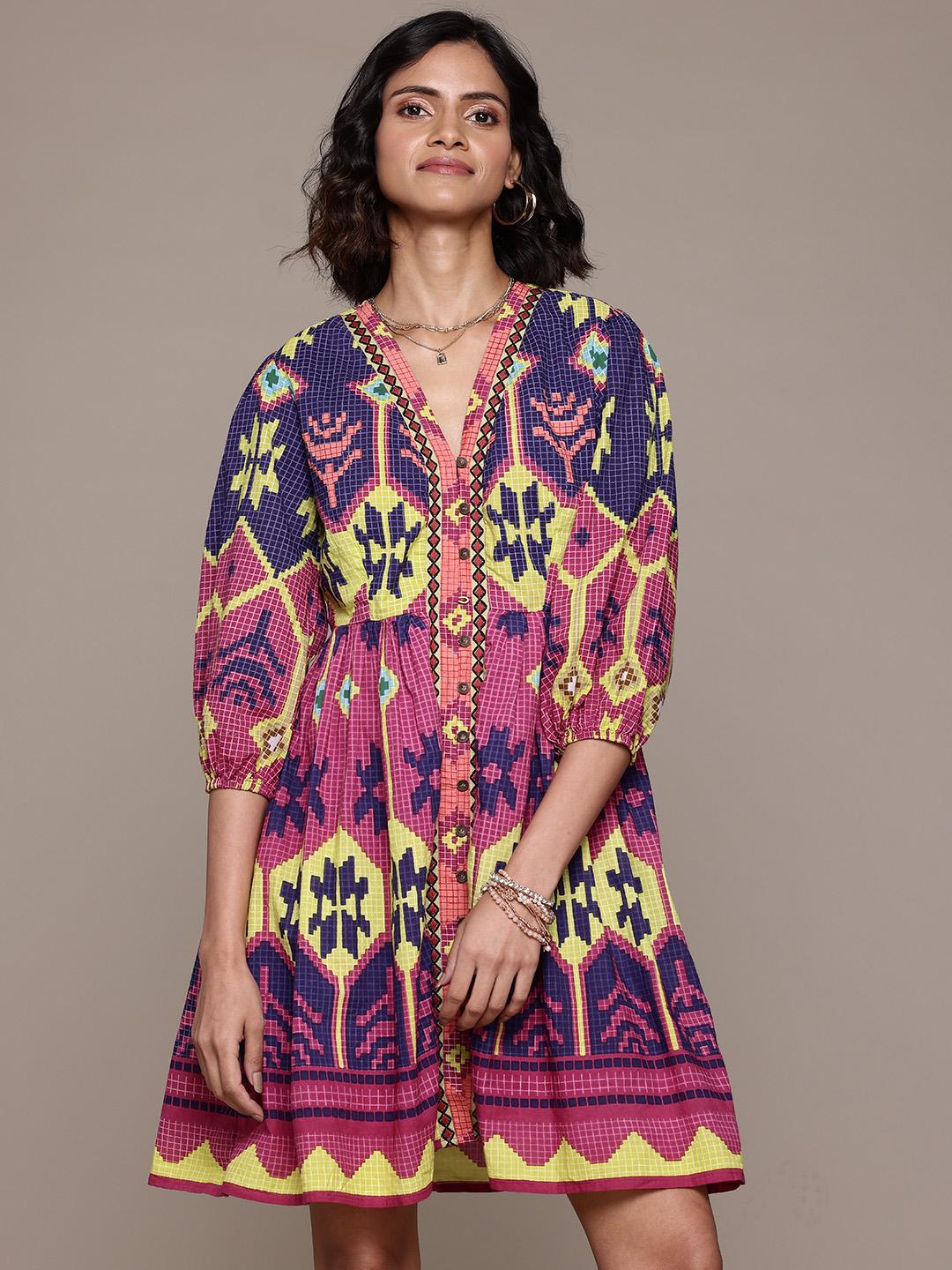 Buy Label Ritu Kumar Print Puff Sleeves A Line Dress - Dresses for ...