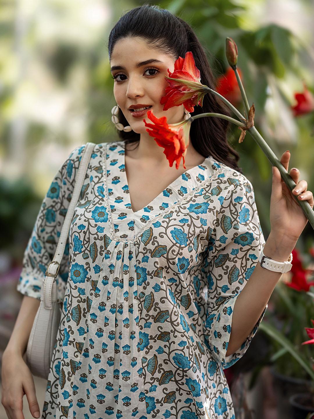 Buy Libas Floral Print Flared Sleeve A Line Midi Dress - Dresses for ...