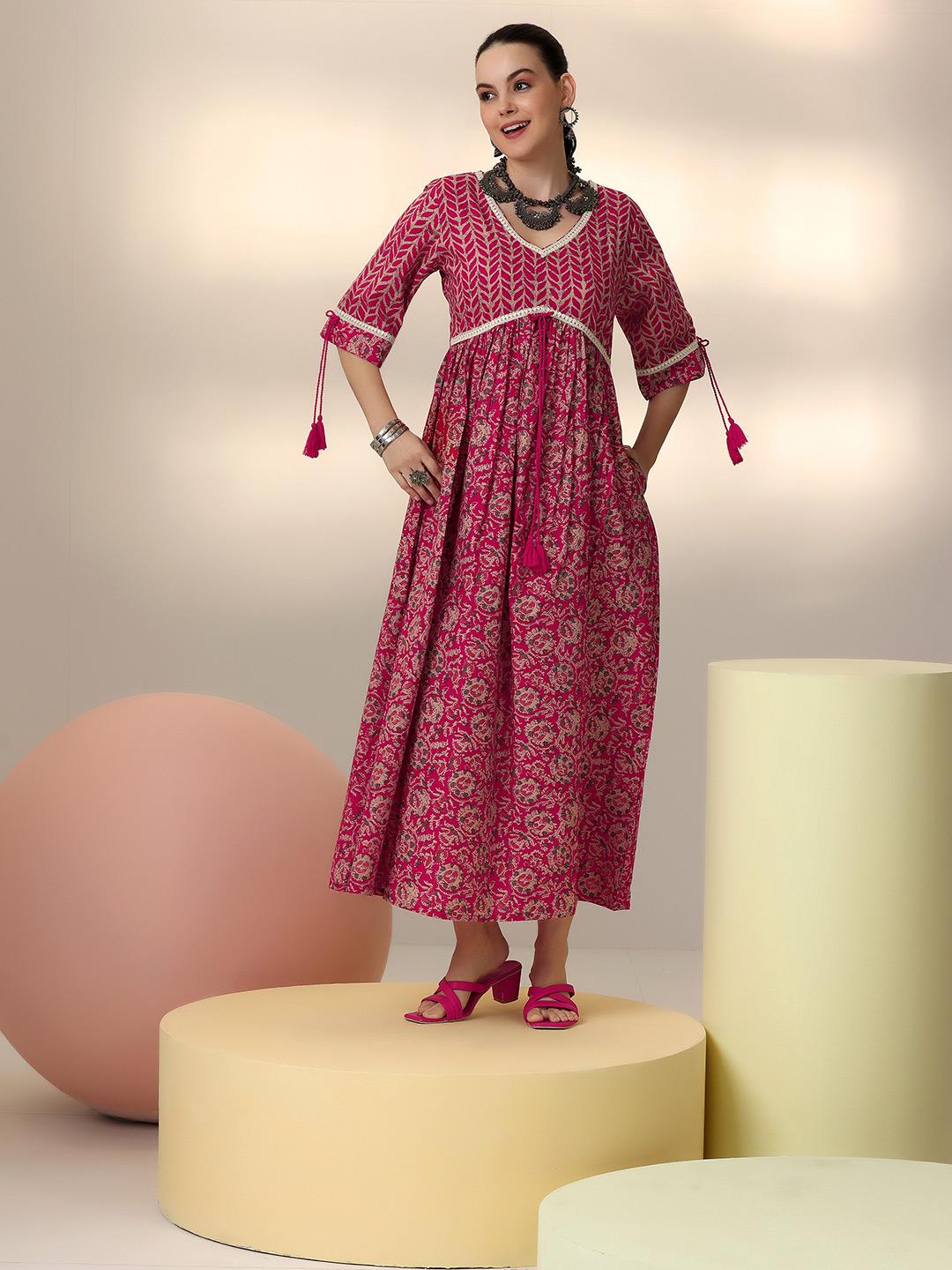 Buy Libas Floral Print Flared Sleeve Fit & Flare Midi Dress - Dresses ...