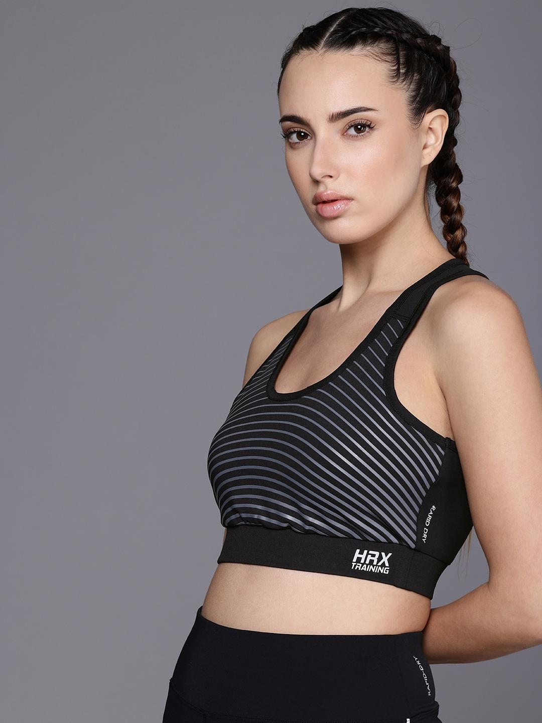 Buy HRX By Hrithik Roshan Striped Rapid Dry Lightly Padded Training Bra AW24_W_BA_KT8144_03_A ...