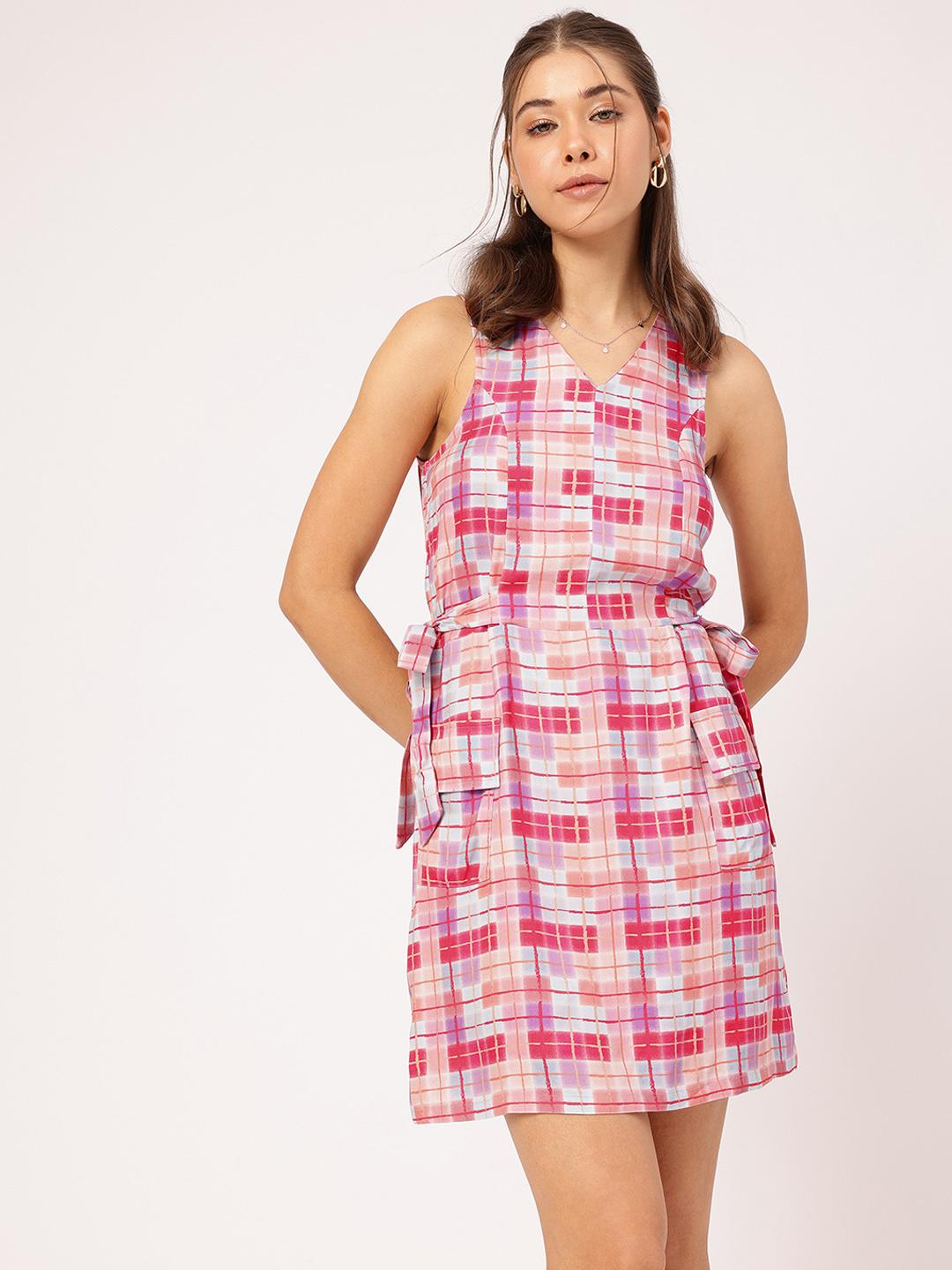 Buy DressBerry Checkered Tie Ups Pocket Detail Mini Dress - Dresses for ...