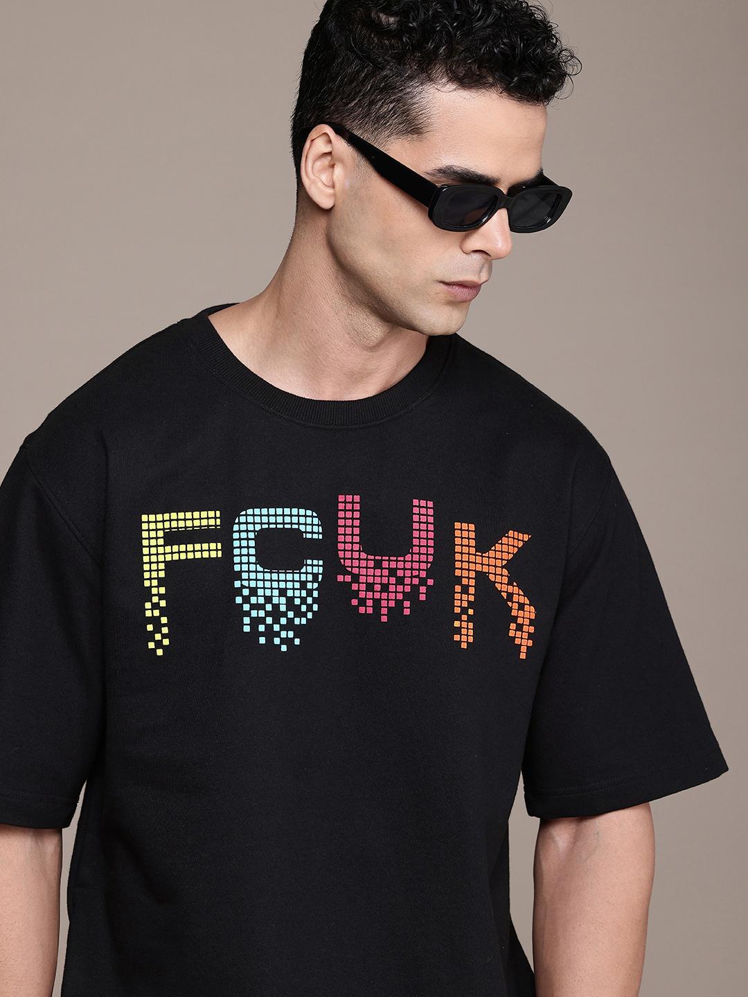 Buy FCUK Men Brand Logo Printed Oversized Pure Cotton Bio Finish T ...