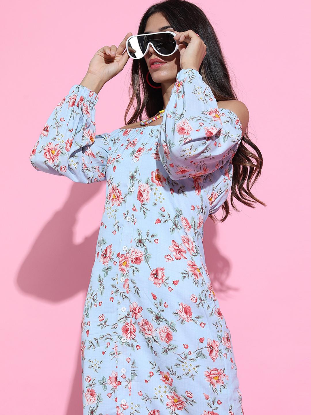Buy Tokyo Talkies Floral Print Off Shoulder A Line Dress - Dresses for ...