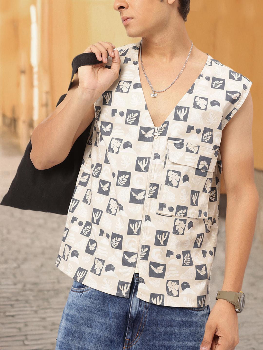 Buy Kook N Keech Geometry Printed Sleeveless Jacket - Jackets for Men ...