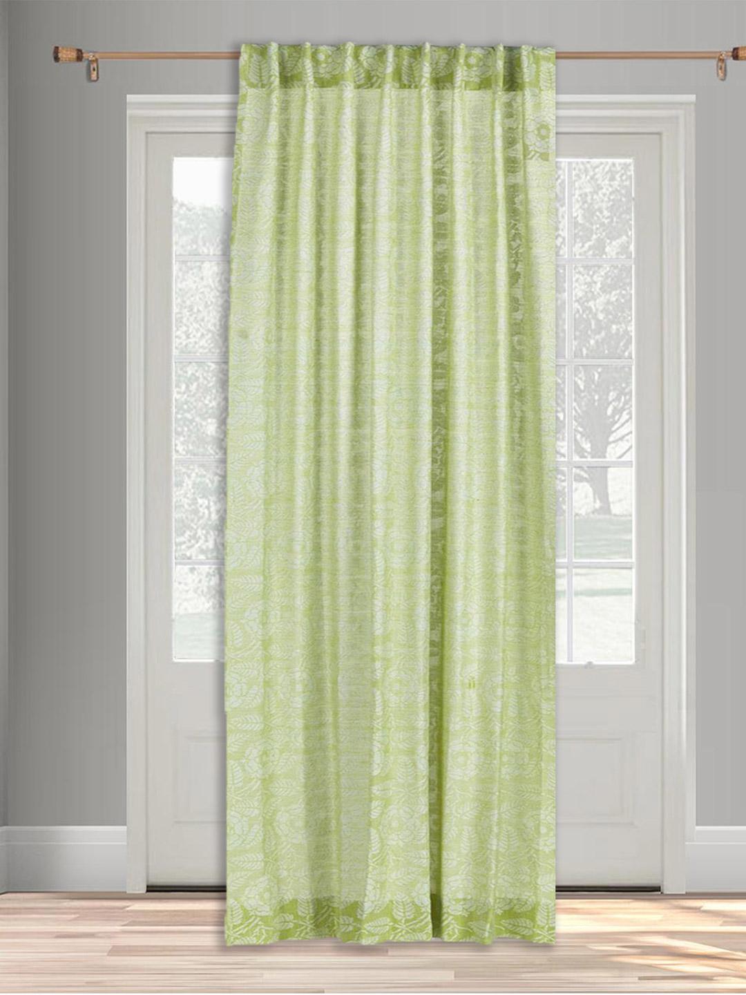 Buy Fabindia Krisha Green Floral Printed Cotton Door Curtain - Curtains ...