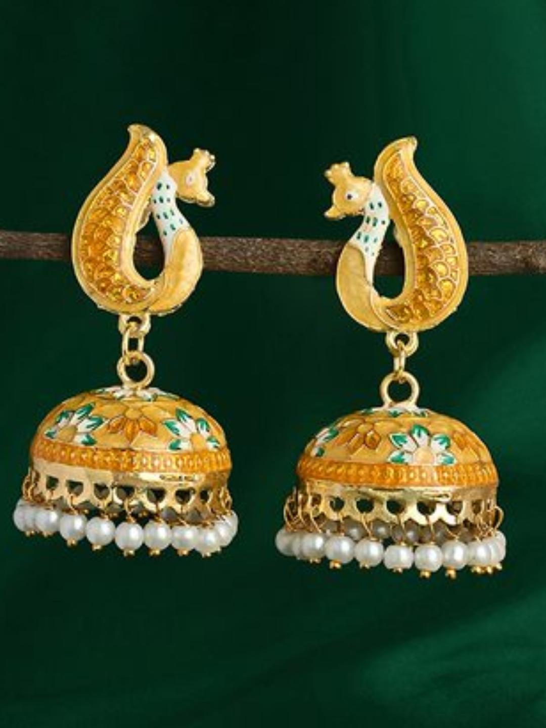 Buy Fida Gold Plated Pearls Meenakari Dome Shaped Jhumkas - Earrings ...