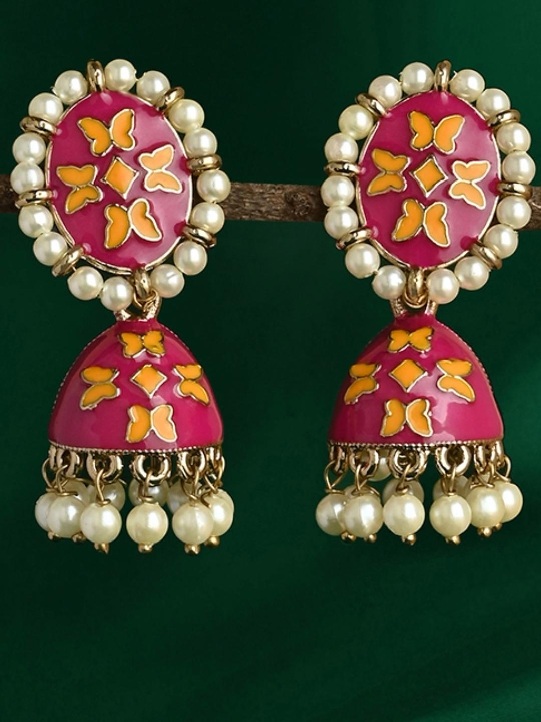 Buy Fida Gold Plated Artificial Beaded Floral Jhumkas - Earrings for ...