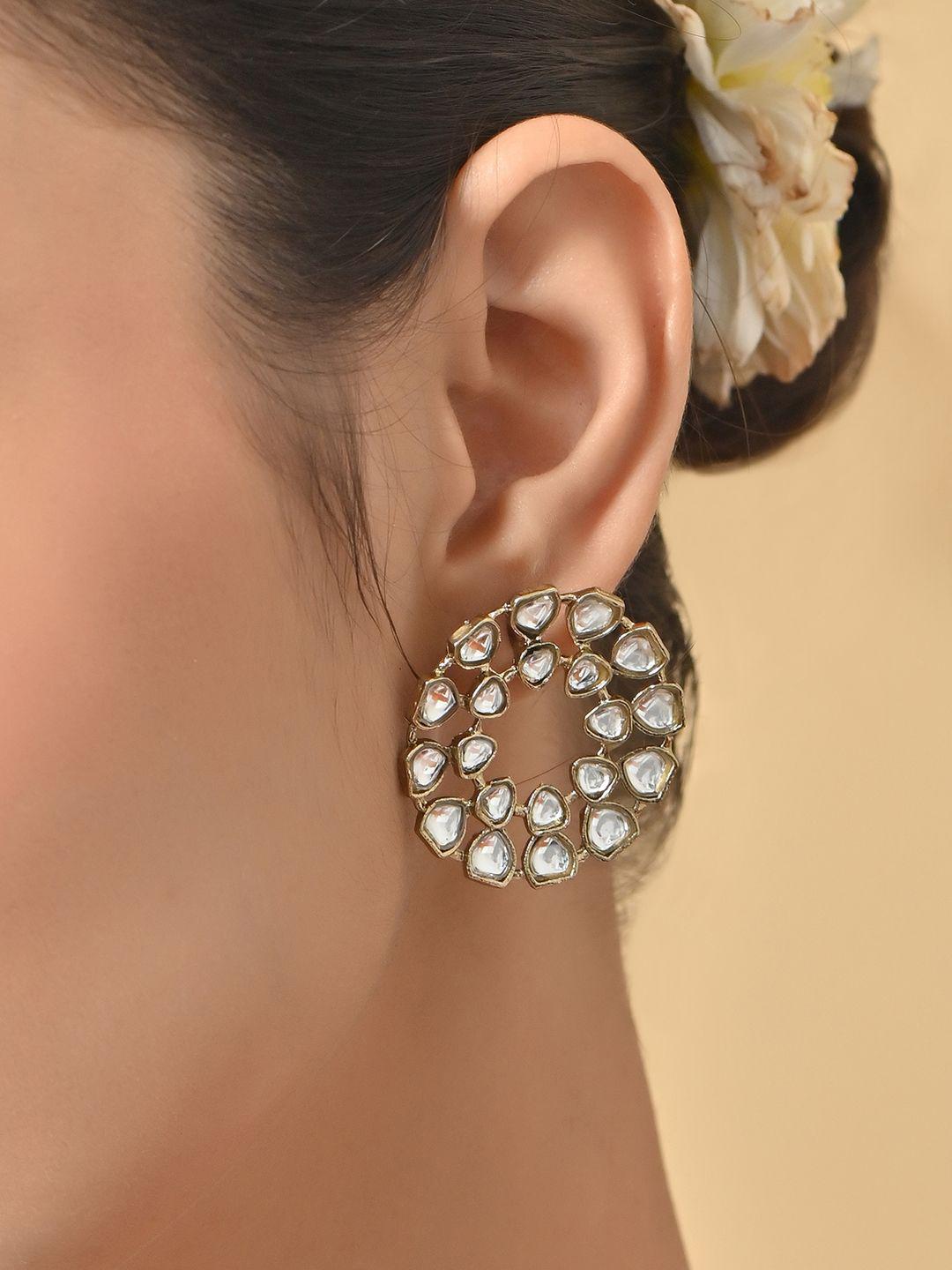 Buy Fida Gold Plated Kundan Studded Circular Studs - Earrings for Women ...