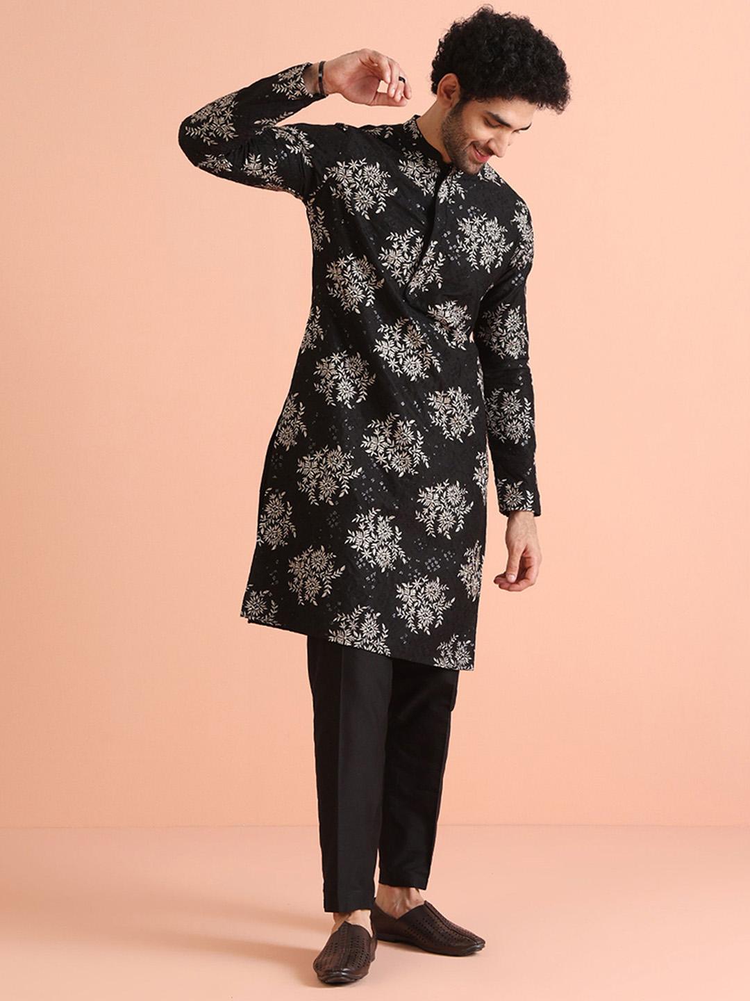 Buy KISAH Men Embroidered Regular Fit Thread Work Kurta Trouser Set ...