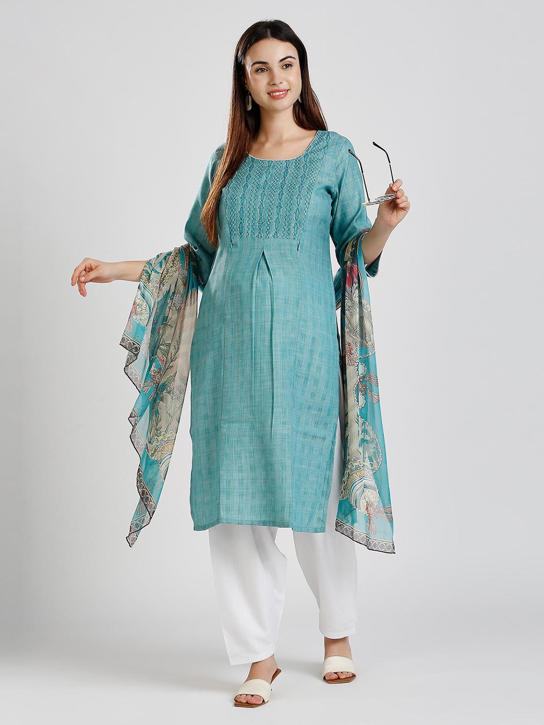Buy DUMMY SHAPE Geometric Embroidered Pleated Maternity Straight Kurta ...