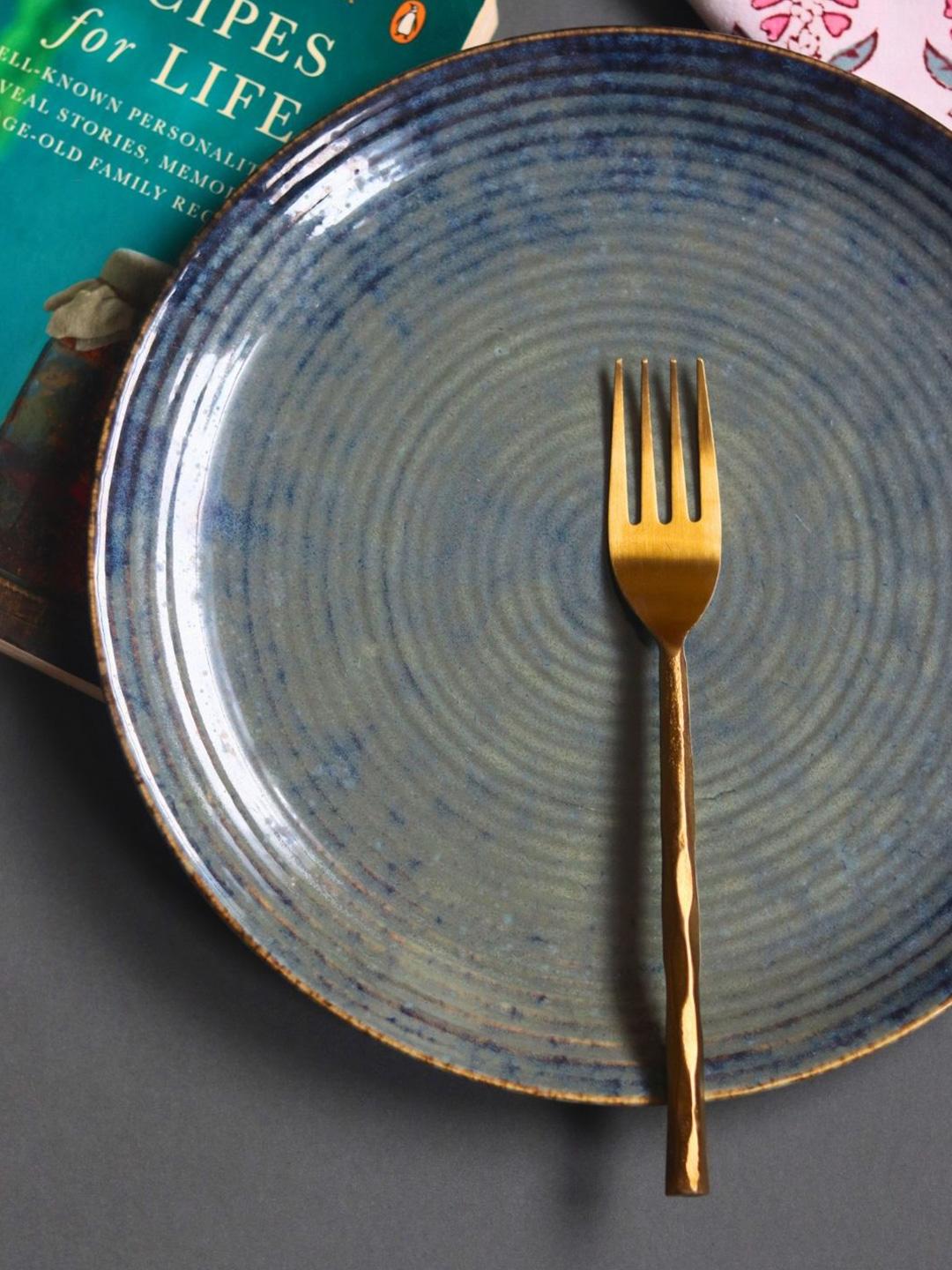 Buy WEAVING HOMES Gold Toned Stainless Steel Hammered Mini Fork - Spoon ...