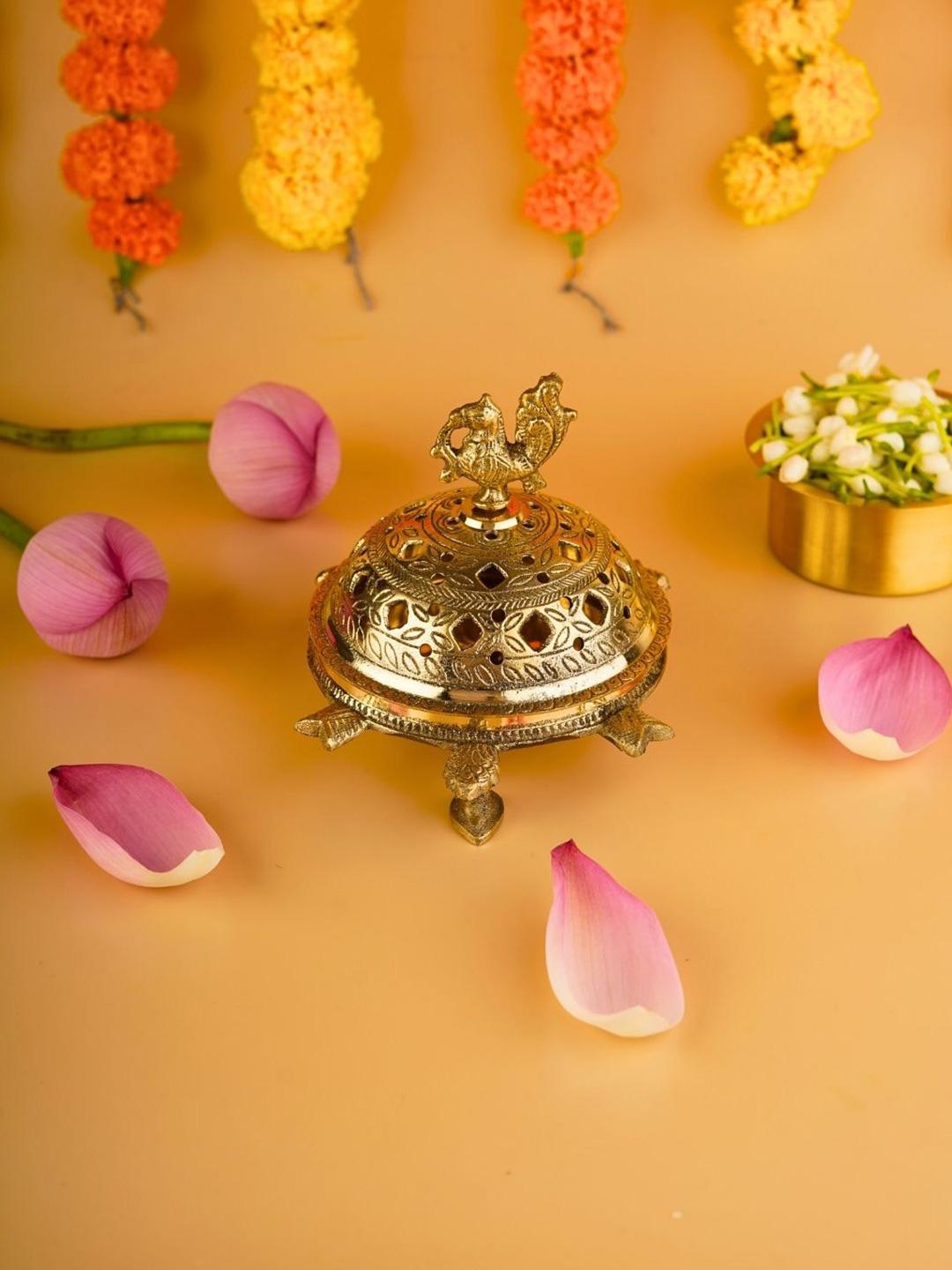 Buy WEAVING HOMES Gold Toned Brass Dhoop Dani - Pooja Essentials for ...