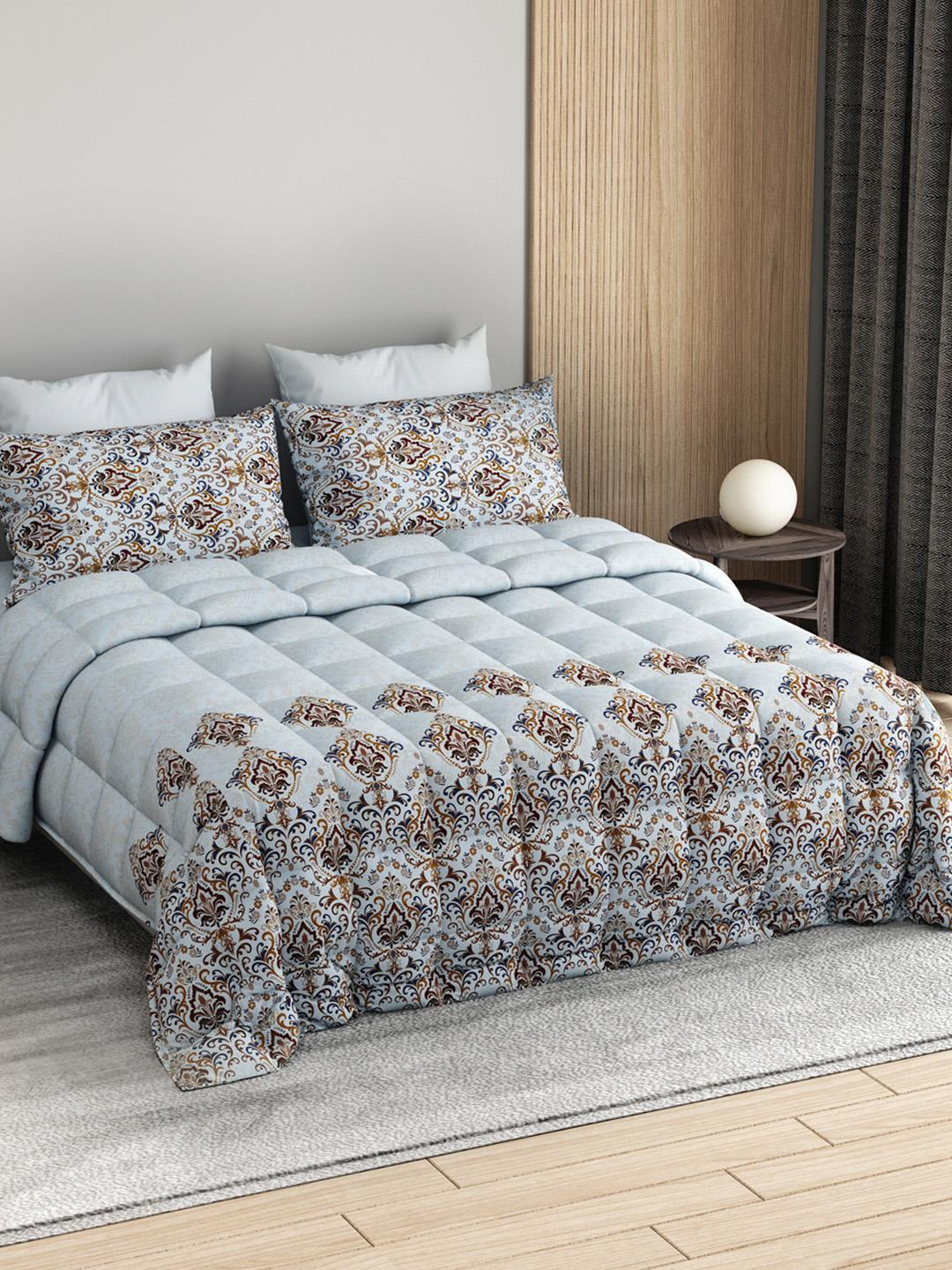 Buy LABHAM Blue & Brown Floral Printed Pure Cotton Double King Regular ...