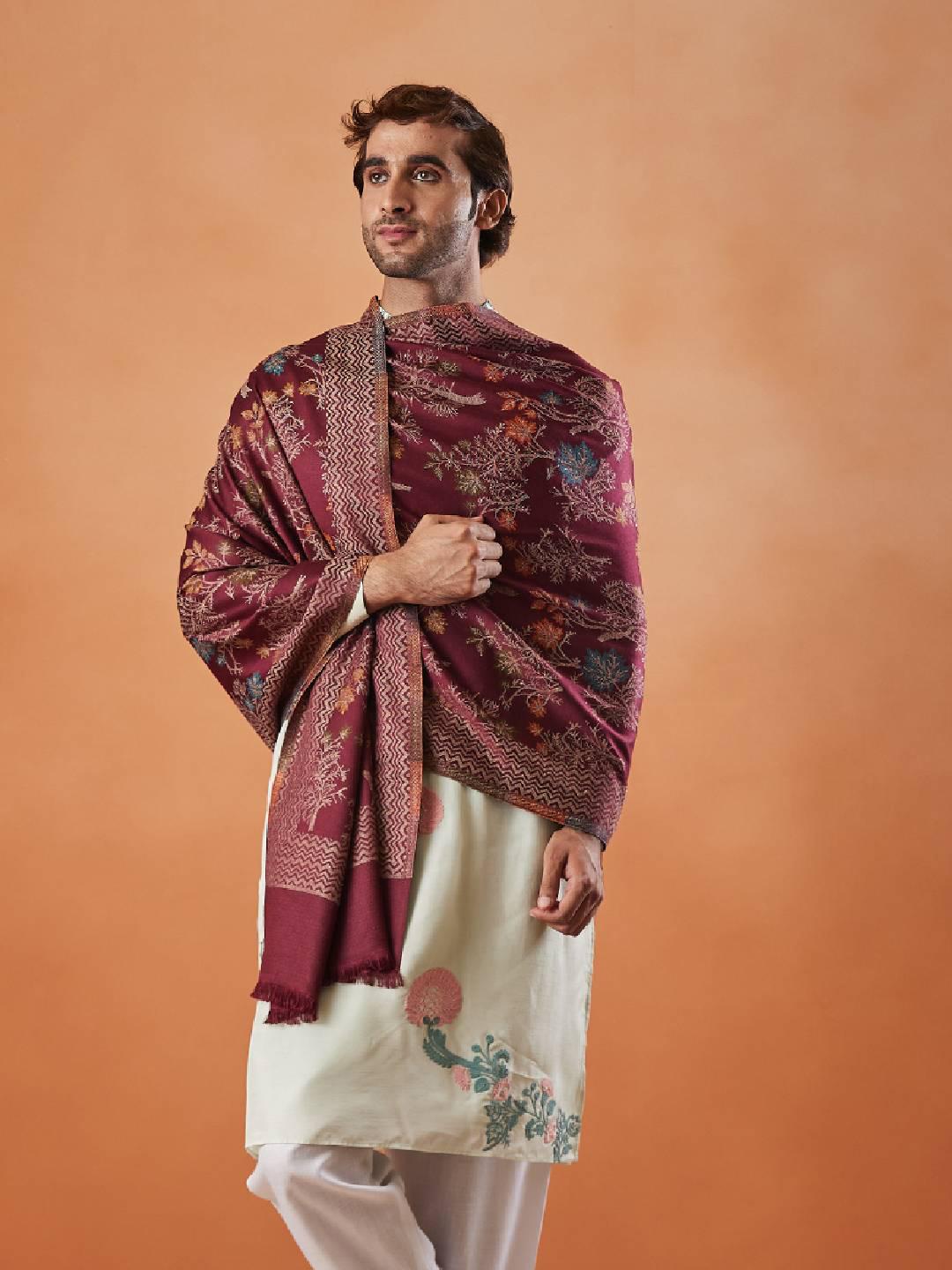 Buy Pashmoda Shalimar Kaani Woven Design Woollen & Acrylic Shawl ...