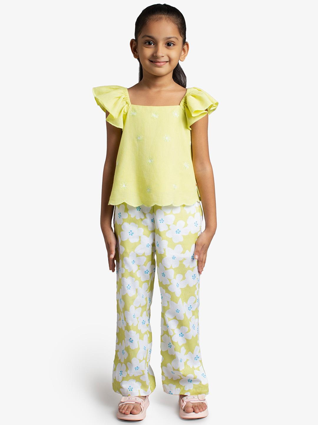 Buy Ed A Mamma Girls Floral Printed Square Neck Short Sleeves Pure ...
