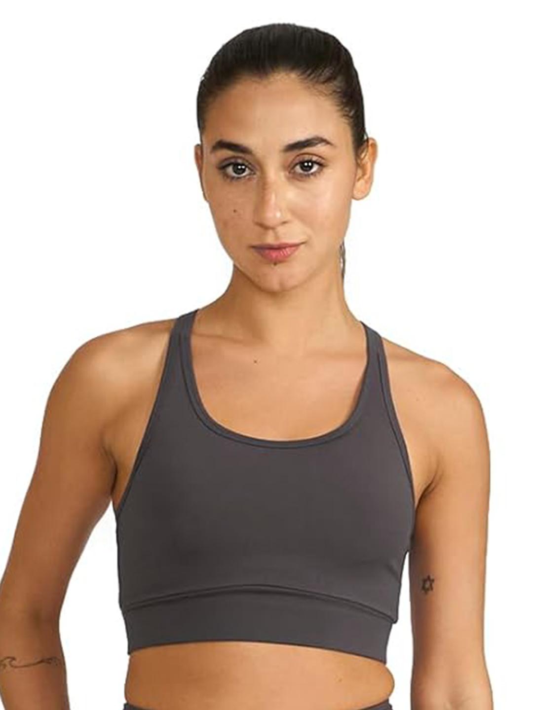 Buy Hunnit Women Zen Cross Back Round Neck Sports Bra With Medium ...
