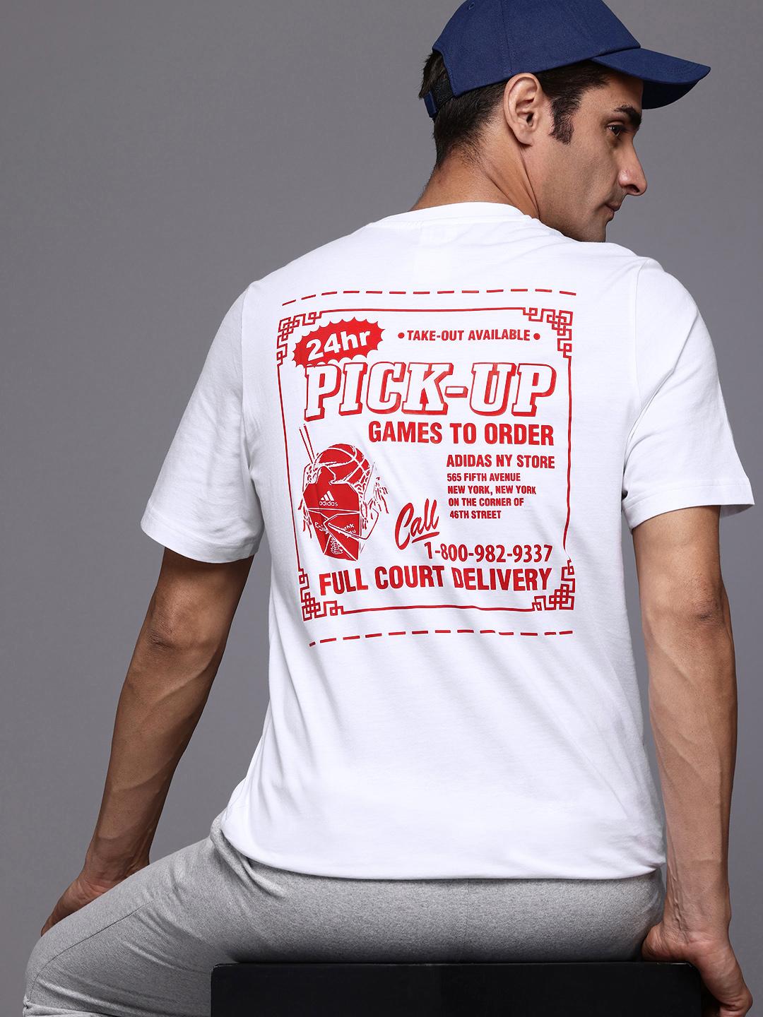 Buy ADIDAS Typography Printed Pure Cotton PIK UP GAMES T Shirt ...