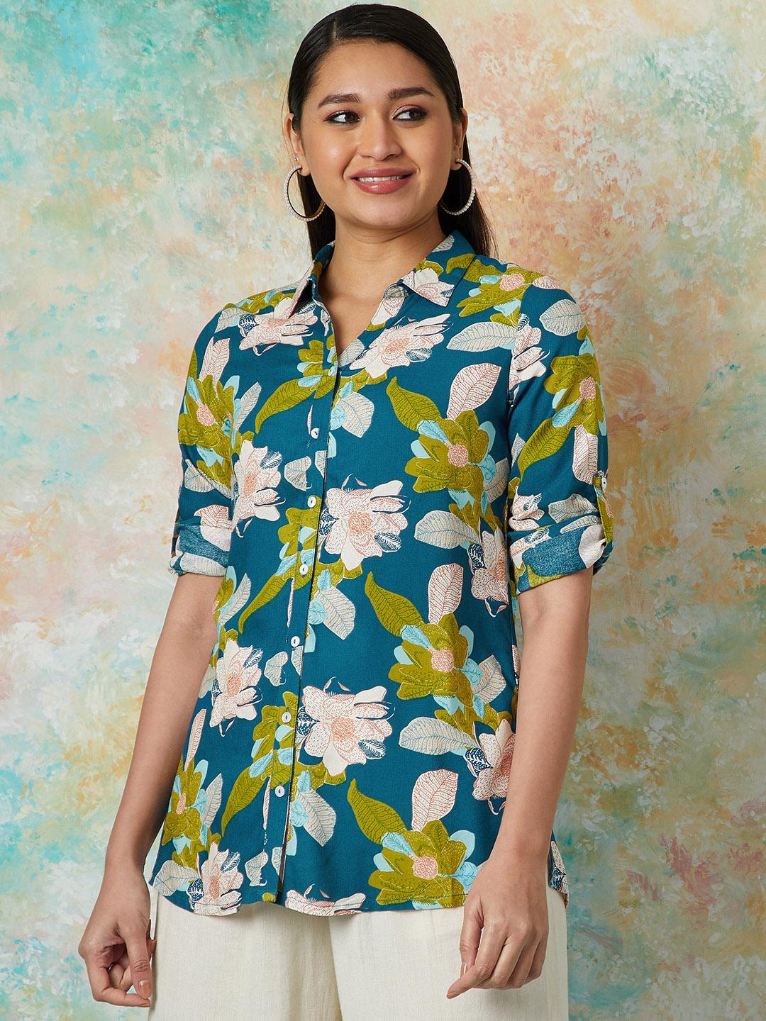 Buy Melange By Lifestyle Mandarin Collar Printed Tunic - Tunics for ...