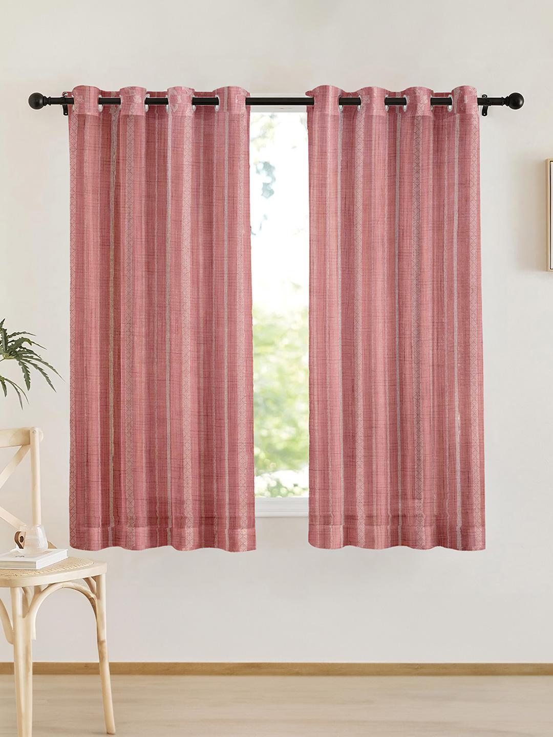Buy URBAN SPACE Pink & White 2 Pieces Embroidered Sheer Window Curtain ...