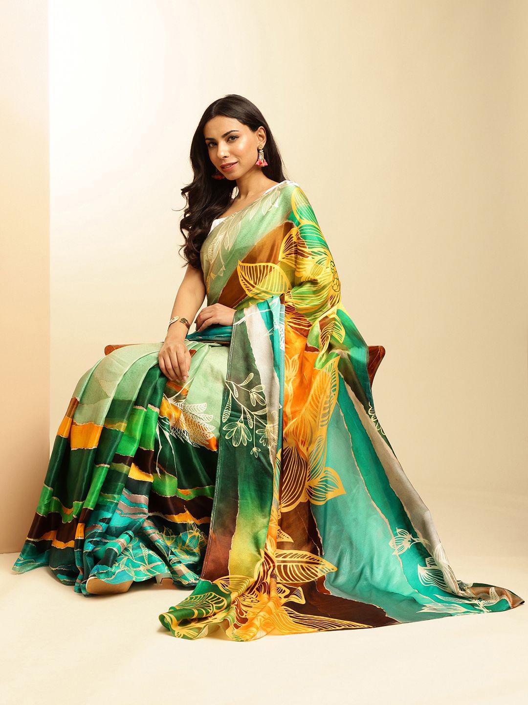 Buy Navyasa By Liva Abstract Printed Satin Saree - Sarees for Women ...