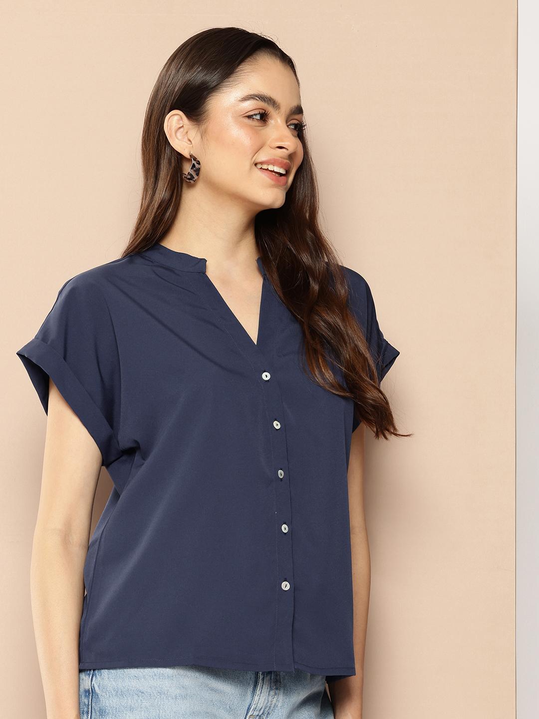 Buy Encore By INVICTUS Mandarin Collar Extended Sleeves Casual Shirt ...