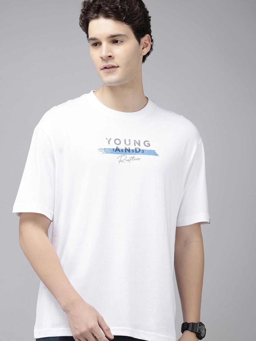 Buy SPYKAR Brand Logo Printed Drop Shoulder Sleeves Oversized T Shirt ...