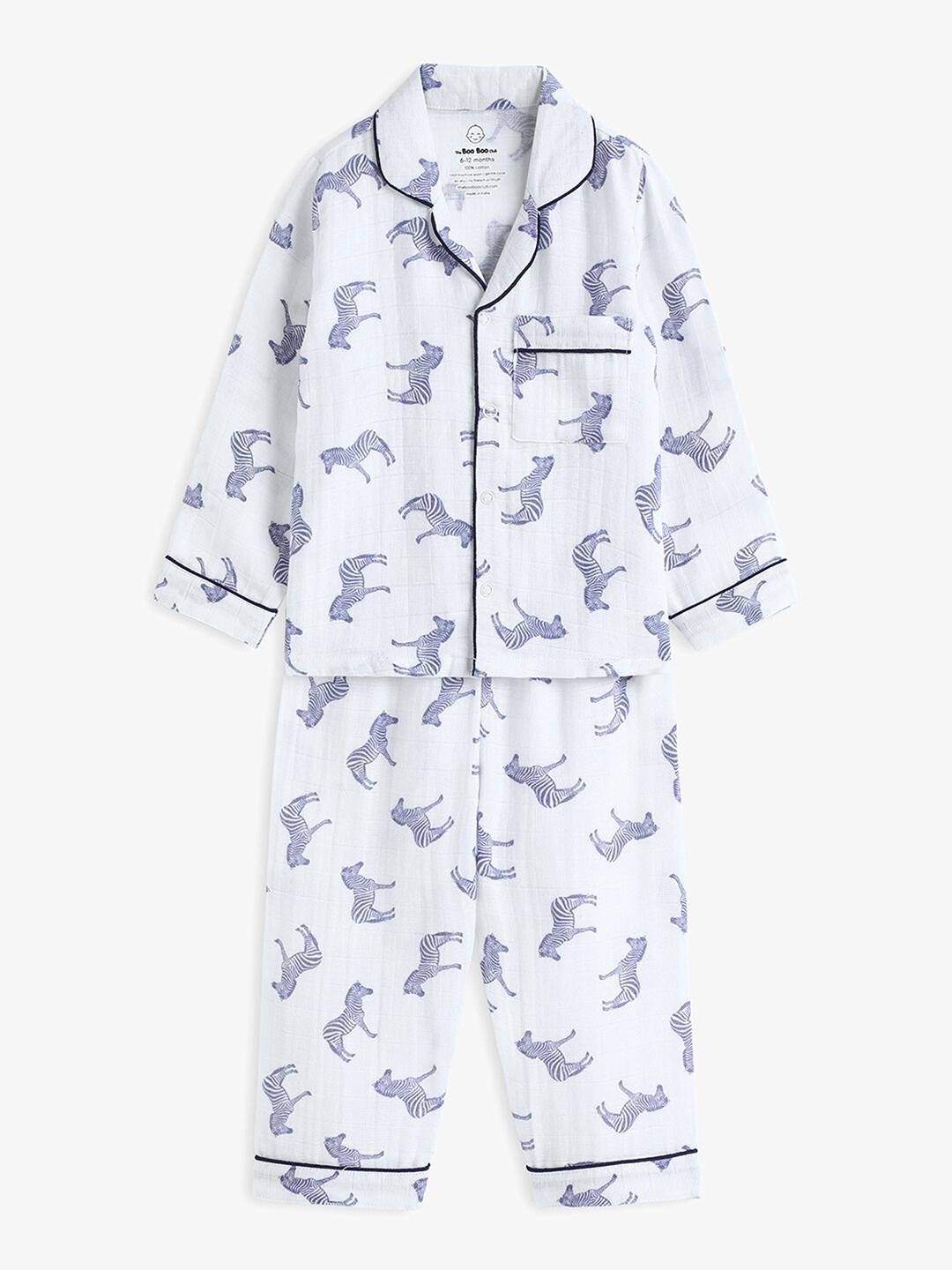 Buy The Boo Boo Club Unisex Kids Printed Muslin Night Suit - Night ...