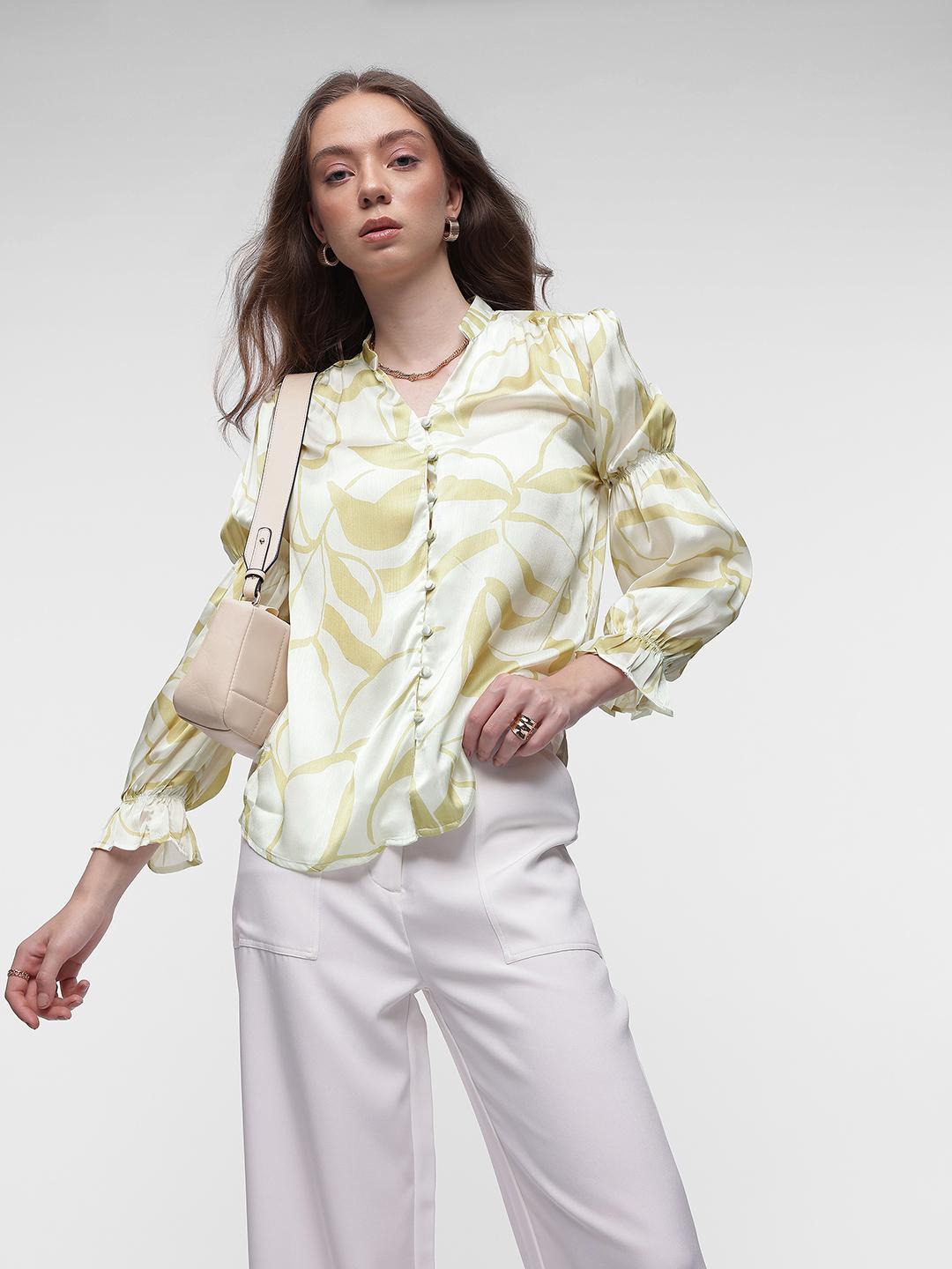 Buy French Connection Printed Satin Finish Puff Sleeve Shirt - Shirts ...