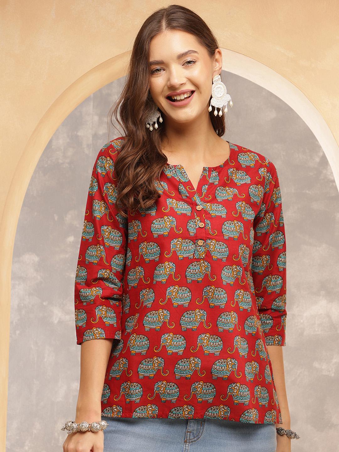 Buy Anouk Rustic Women Ethnic Motifs Printed Round Neck Cotton Top ...