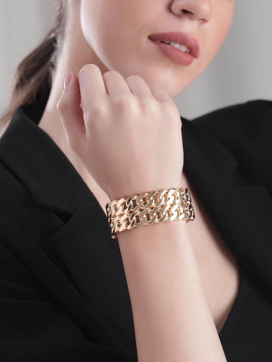 Buy Rubans 18K Gold Plated Gold Toned Chain Link Bangle Style Bracelet ...