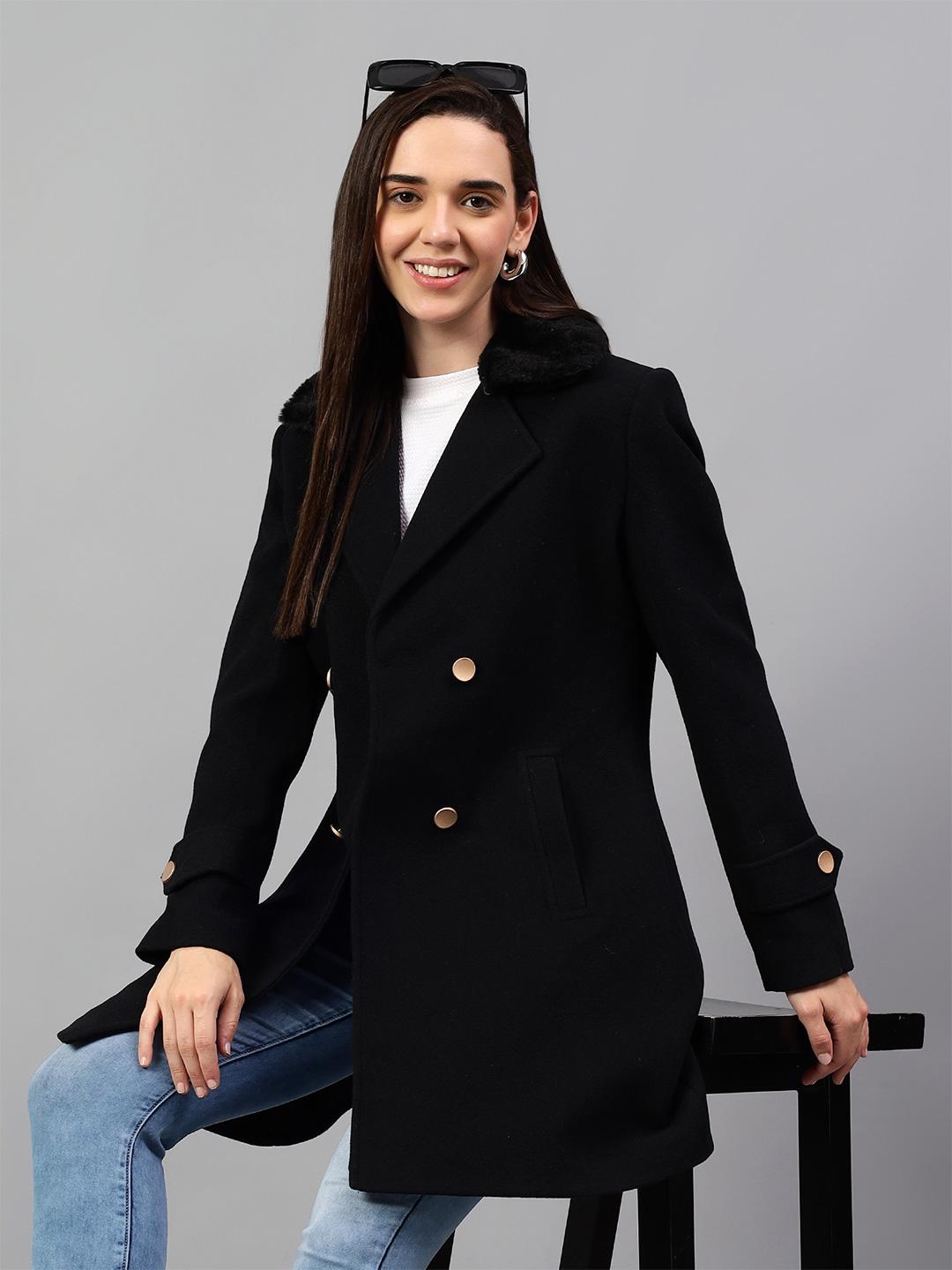 Buy Cantabil Women Long Sleeve Double Breasted Regular Fit Overcoat ...