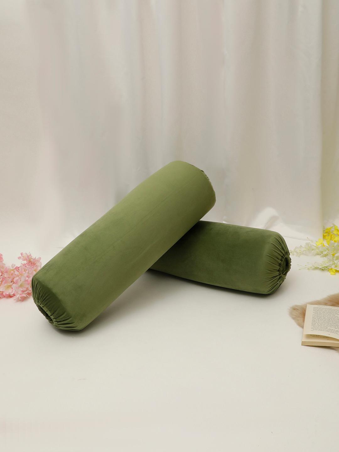 Buy THE CONVERSION 2 Pieces Green Velvet Bolster Covers - Bolster ...