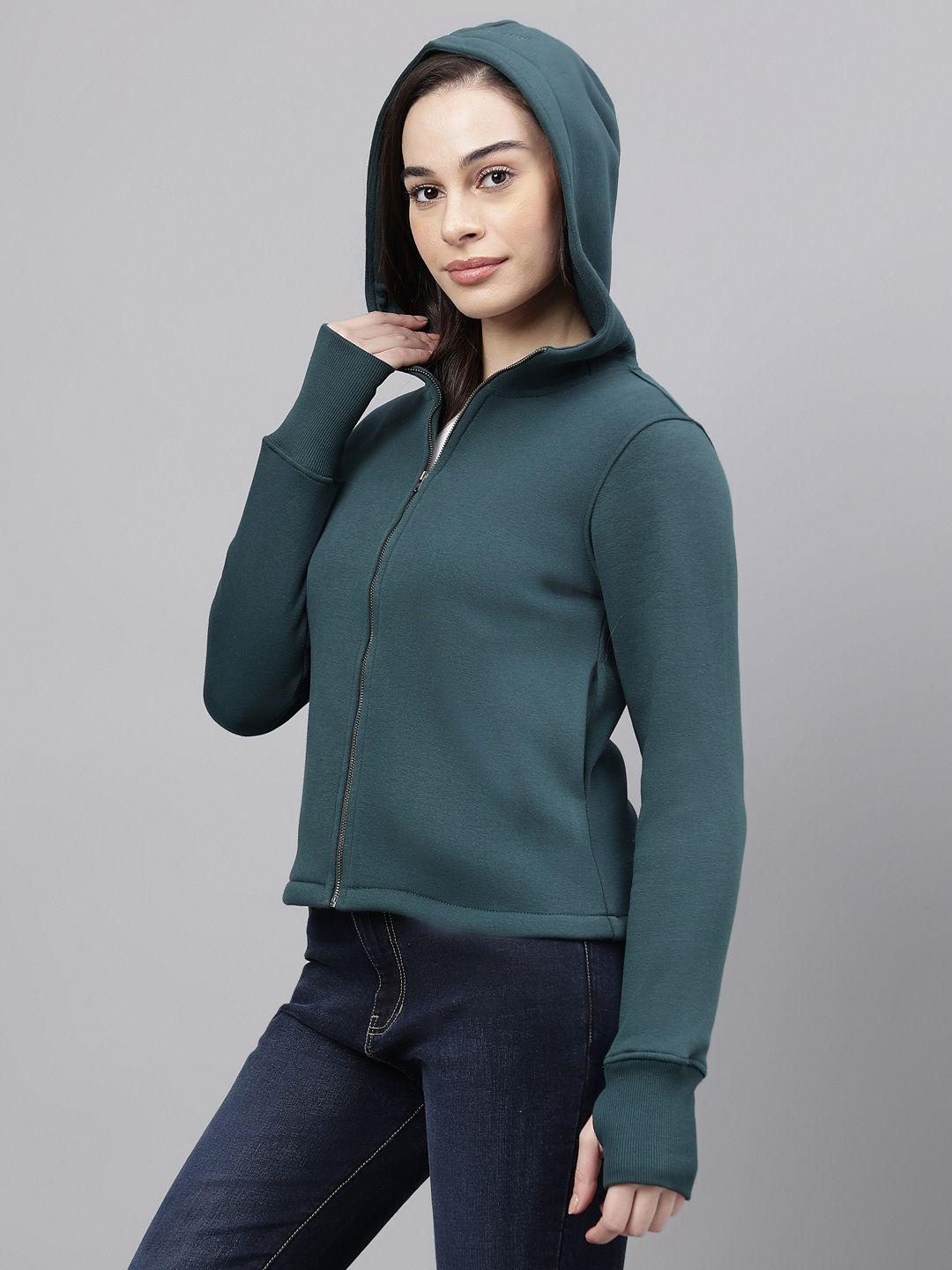 Buy Xpose Women Solid Hood Fleece Front Open Sweatshirt - Sweatshirts ...