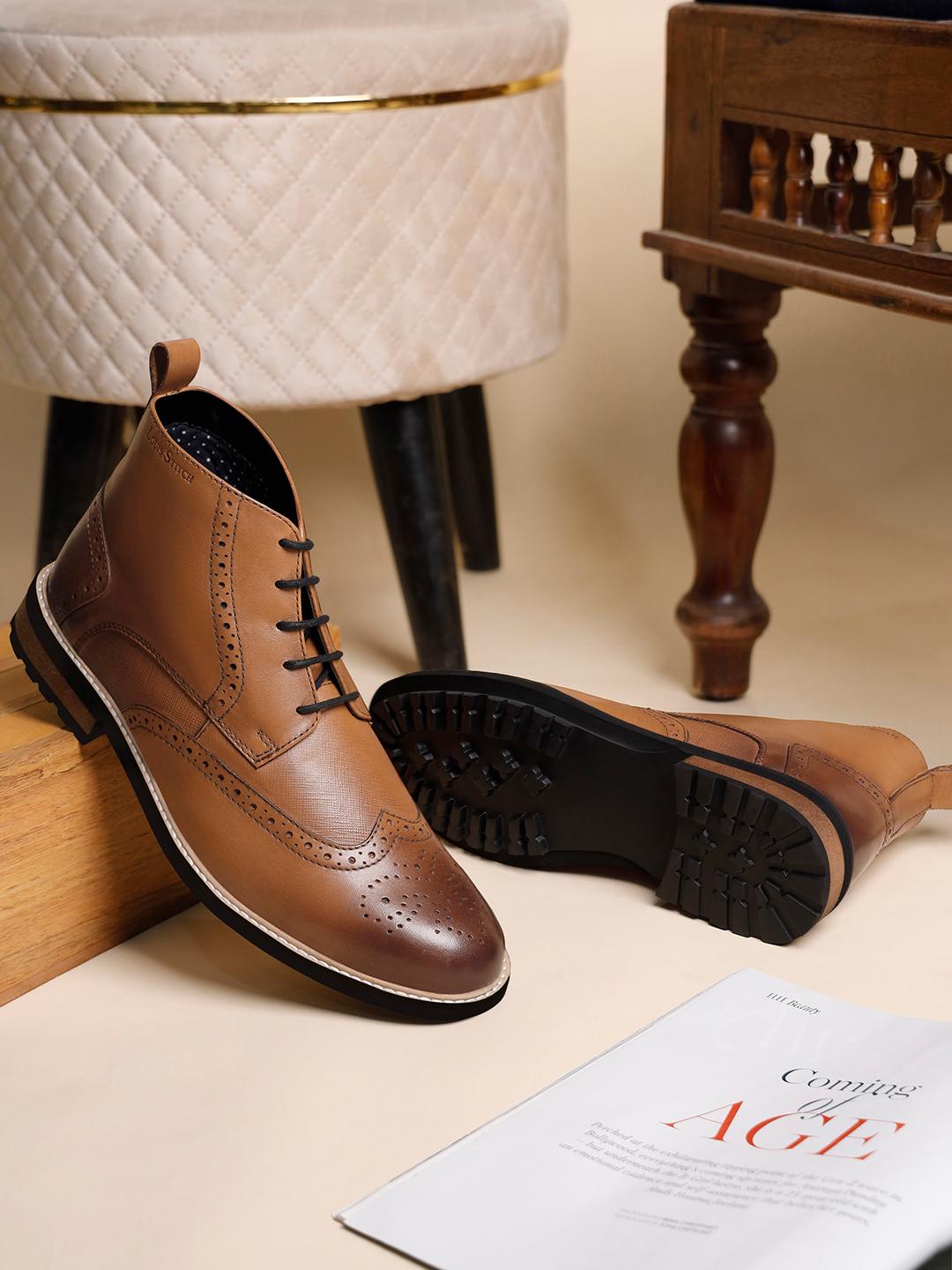 Buy LOUIS STITCH Men Tan Mid Top Egyptian Crust Leather Lace Up Brogue ...