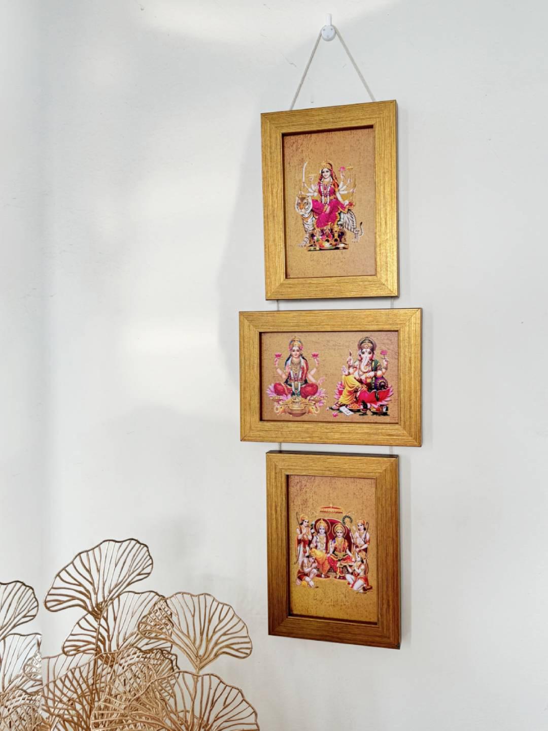 Buy Art Street Gold Toned Set Of 3 God Photo Frames Wall Hanging ...