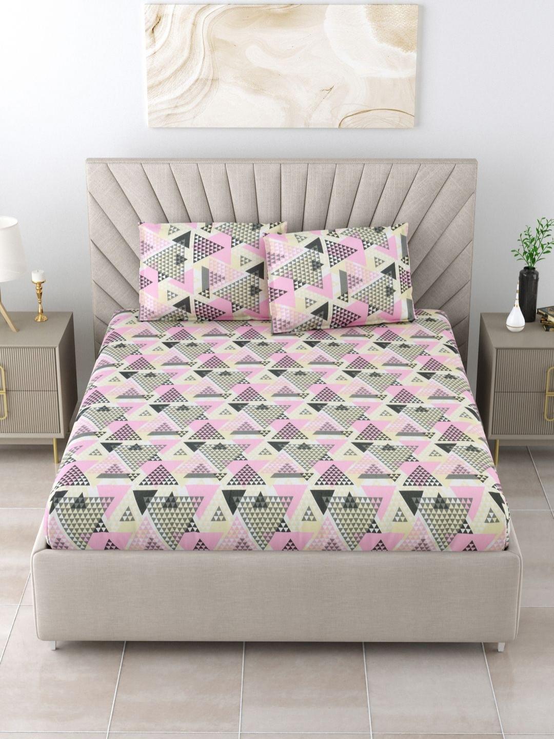 Buy BOMBAY DYEING Epigram Grey Geometric Cotton 120 TC Queen Bedsheet ...