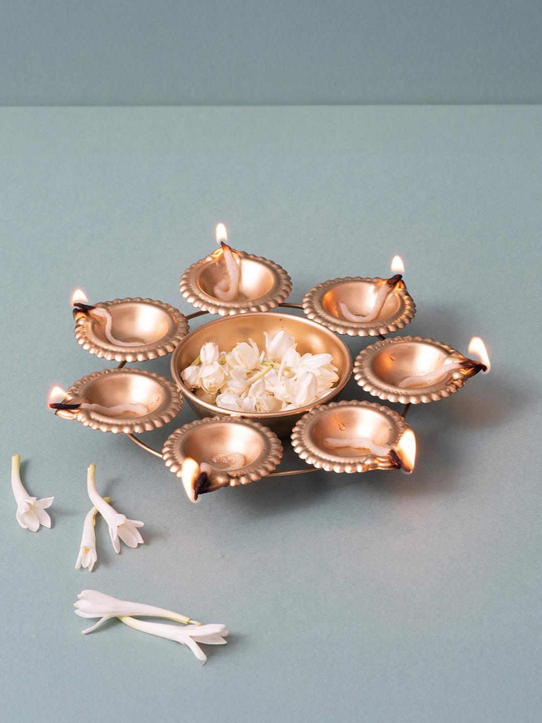 Buy Nestroots Gold Toned Texture Pooja Diyas - Pooja Essentials for ...