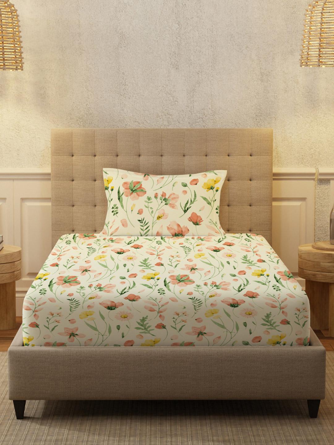 Buy Urban Space Buttercream Floral Cotton 200 TC Superfine Single ...