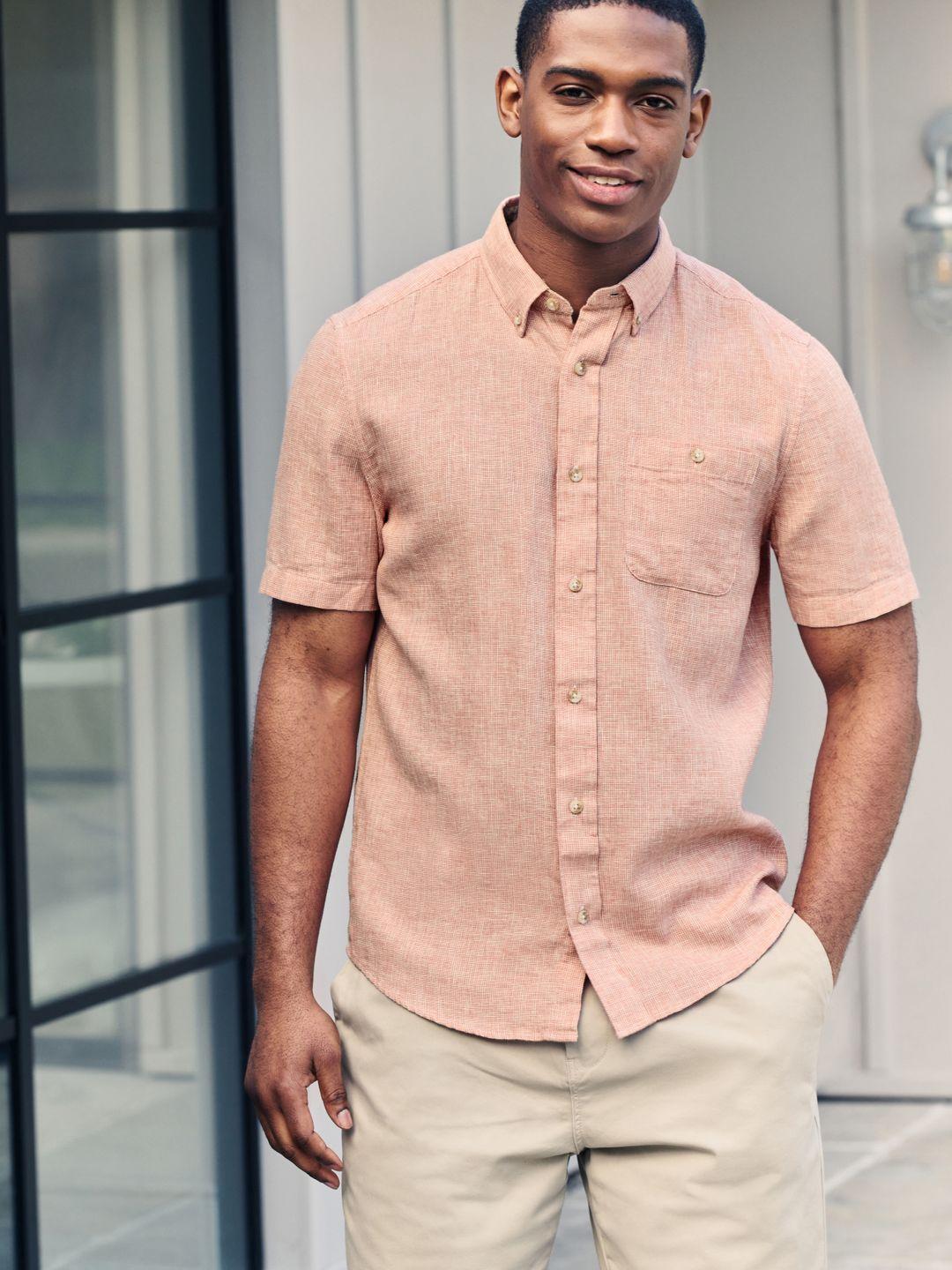 Buy NEXT Textured Self Designed Cotton Linen Casual Shirt - Shirts for ...