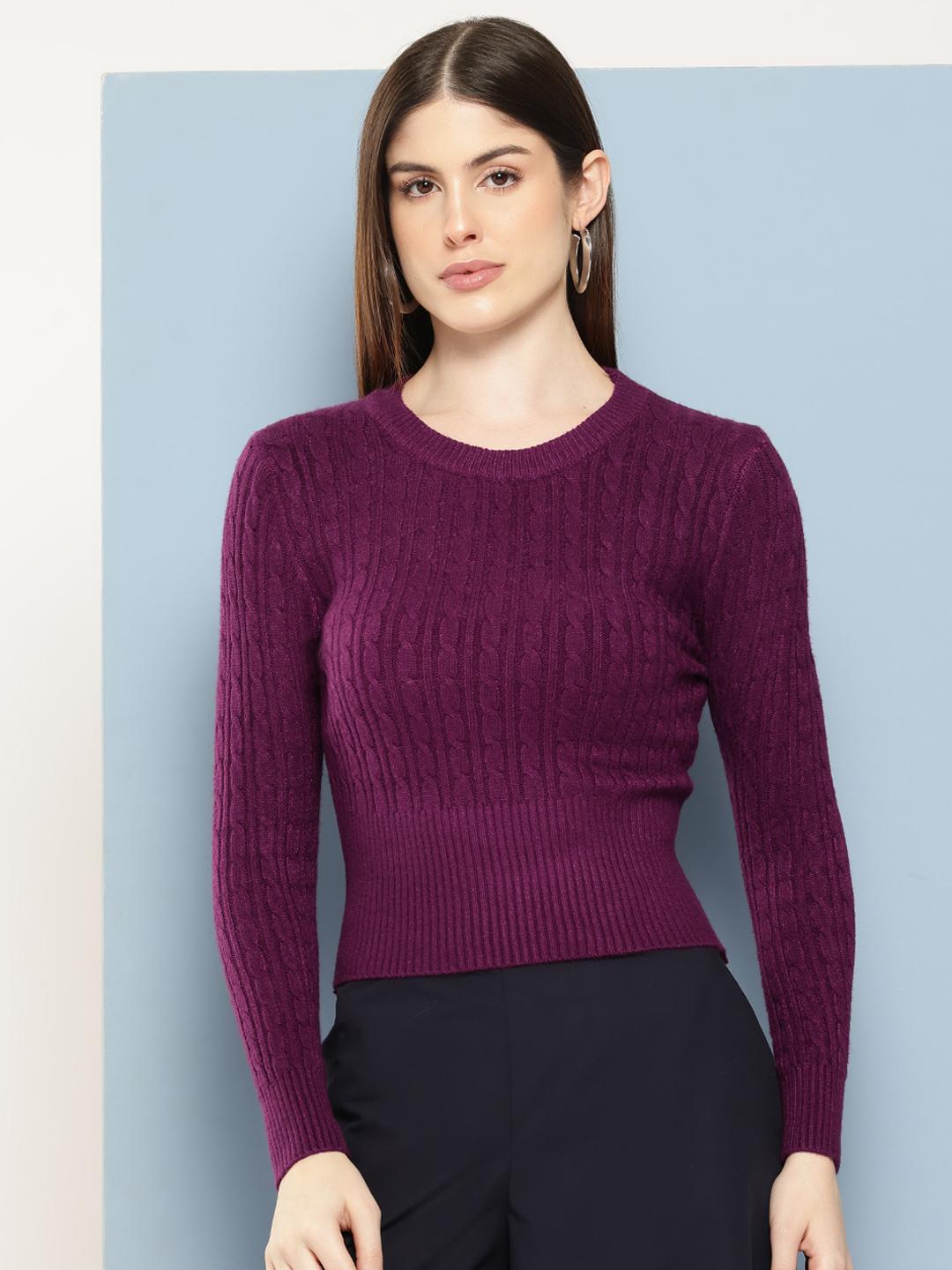 Buy Chemistry Cable Knit Woollen Crop Pullover - Sweaters for Women ...